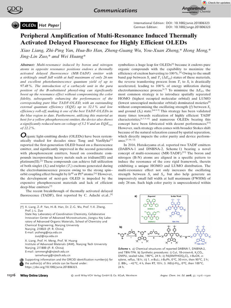 Angew Chem Int Ed - 2018 - Liang - Peripheral Amplification of Multi‐Resonance Induced Thermally ...