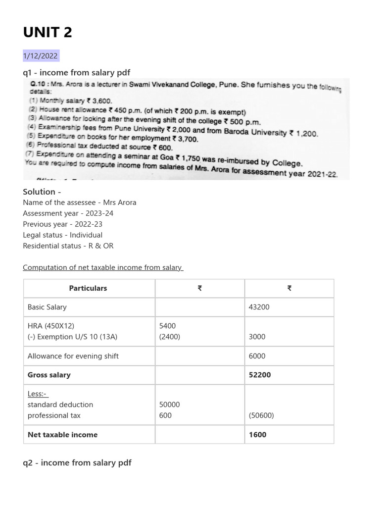Unit 2 - Chapter 1 - Income From Salary | PDF
