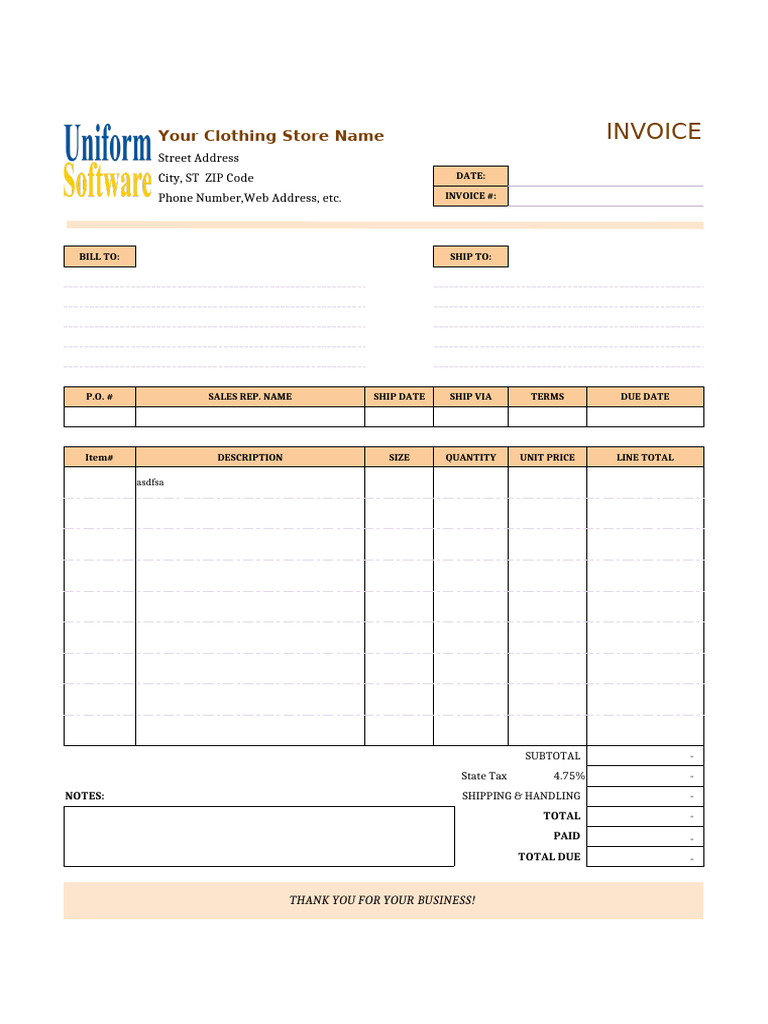 Invoice: Your Clothing Store Name | PDF