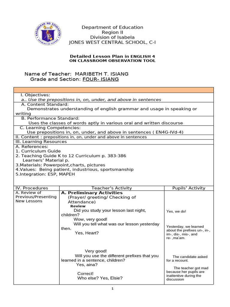 Cot - DLP - English 4 by Teacher Rosemarie C. Hernando | PDF | English Language | Curriculum