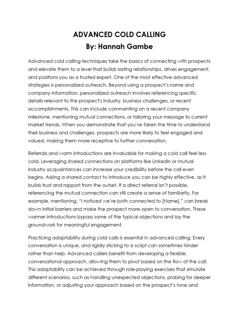 Advanced Cold Calling | PDF | Motivation | Motivational