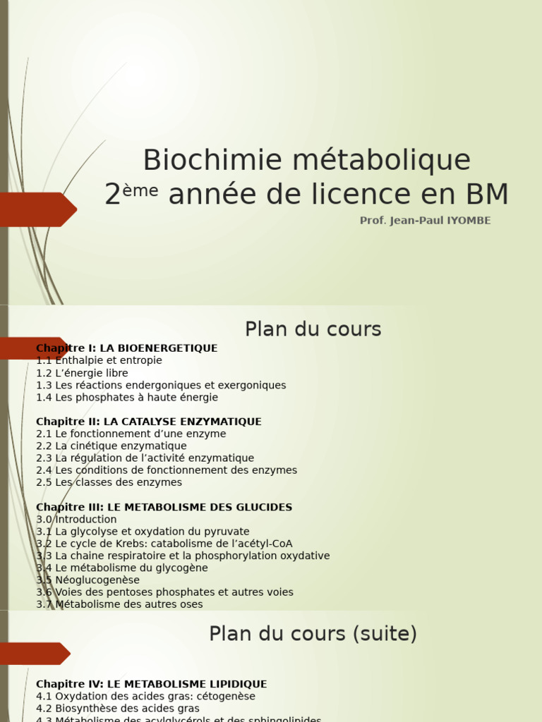 Biochimie Métabolique : Concepts Clés | PDF | Enzyme | Métabolisme