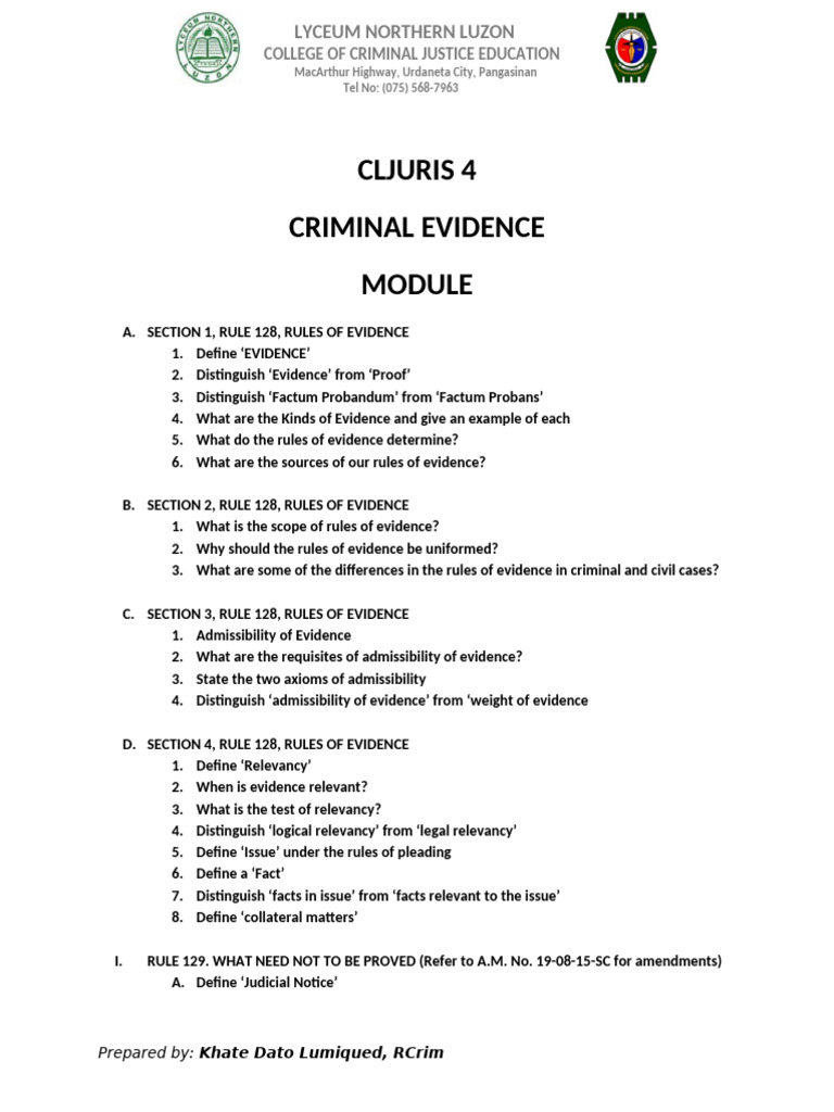 Criminal Evidence Module Overview | PDF | Evidence (Law) | Hearsay