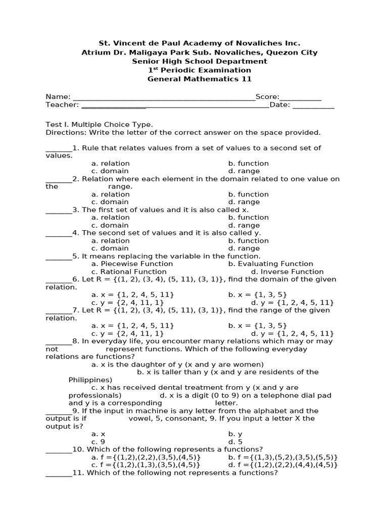 General Mathematics 11 Exam Guide | PDF | Function (Mathematics) | Rational Number