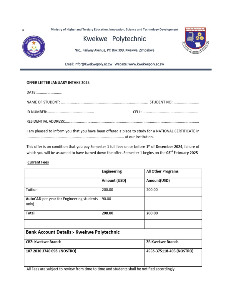Kwekwe Polytechnic Student Portal Login | PDF