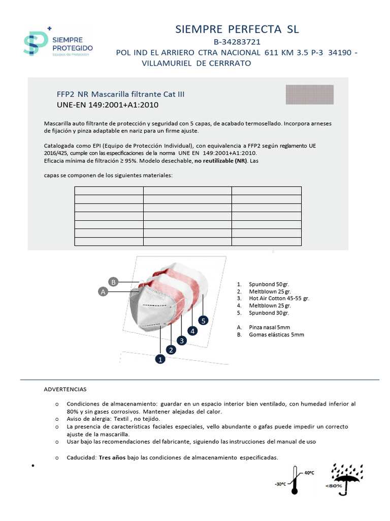 Ficha Técnica REDUCIDA FFP2 V3 - Rev | PDF