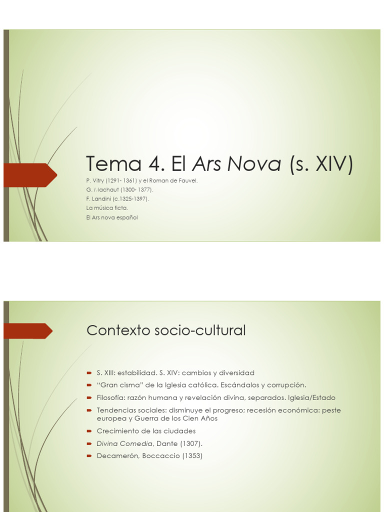Tema 4. El Ars Nova | PDF | Musicología | Composiciones Musicales