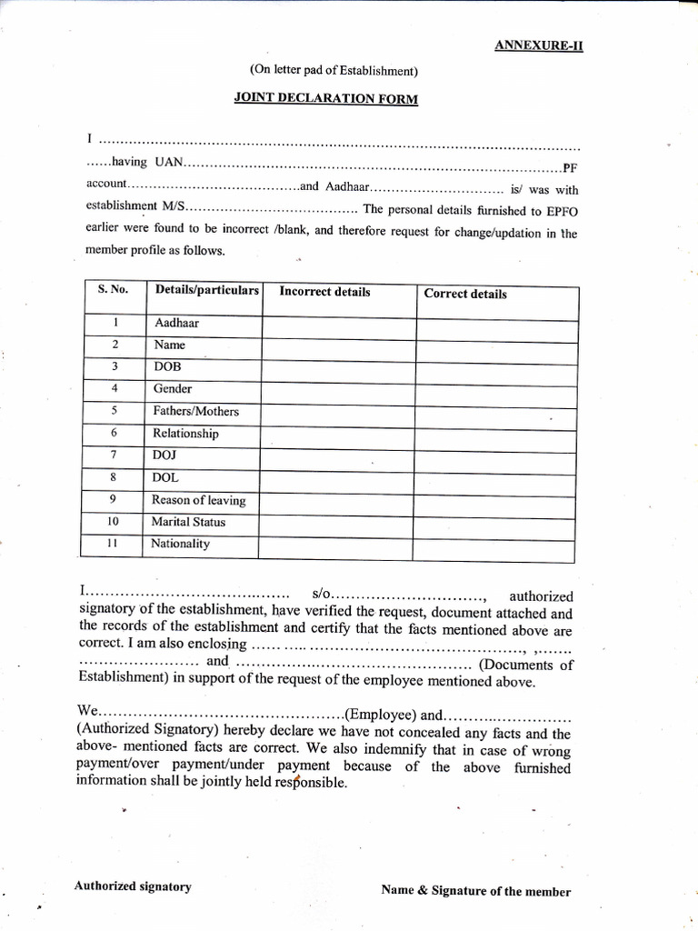 Joint Declaratioon Form Revised | PDF