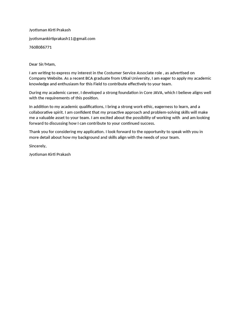 Jyotisman Kirti Prakash Cover Letter | PDF
