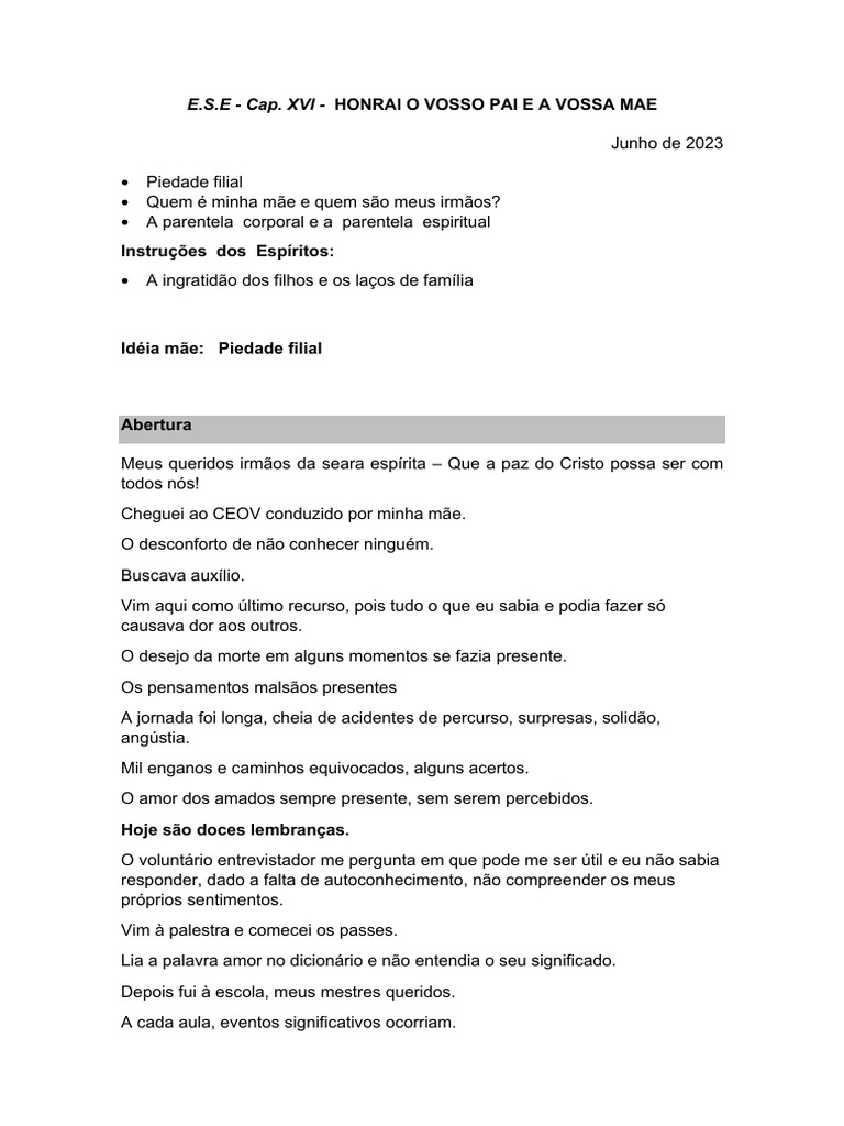 Honrar Pai e Mae 230623 | PDF | Jesus | Amor