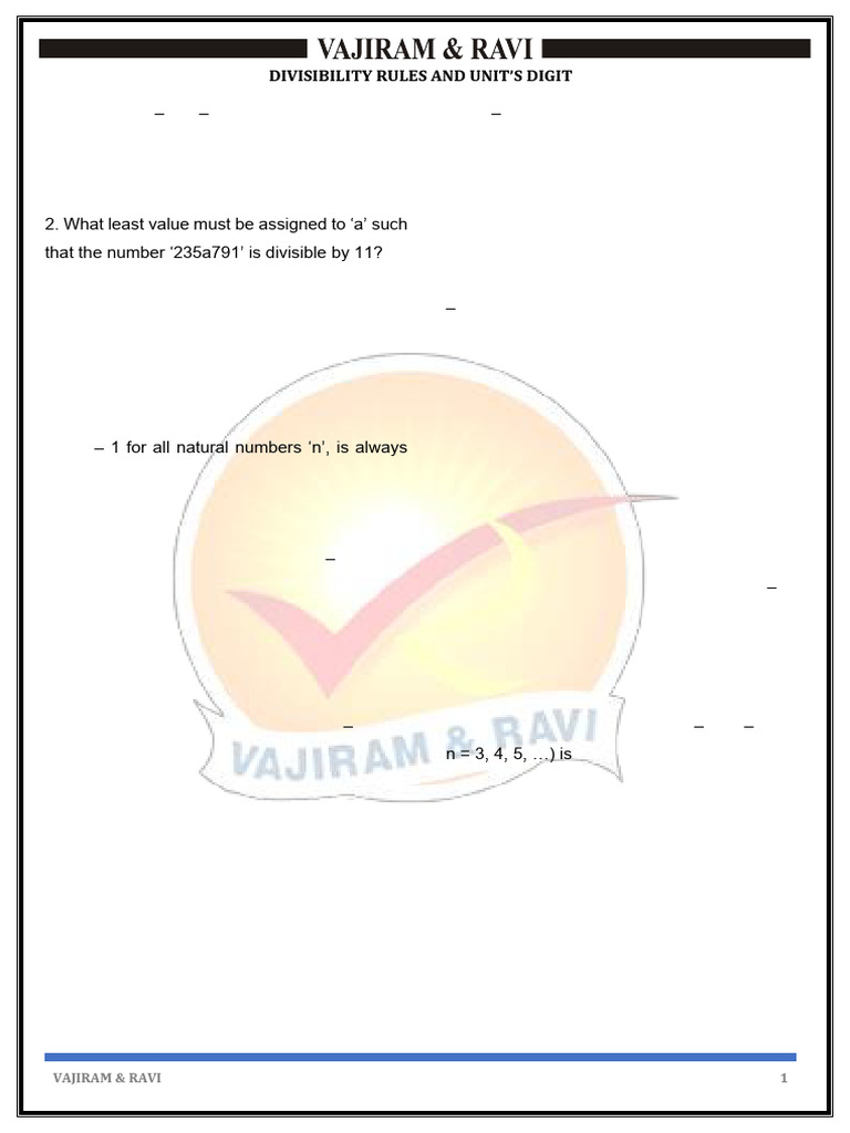 Divisibility Rules and Units Digit | PDF | Numbers | Mathematical Notation