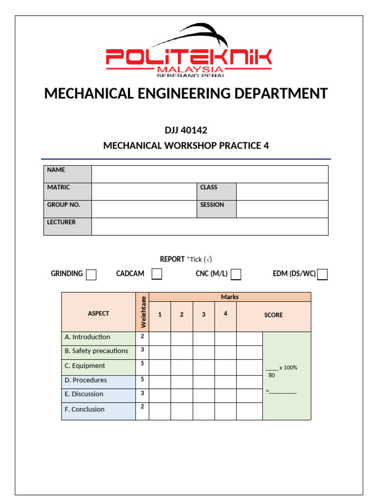 Mechanical Workshop Practice Report | PDF