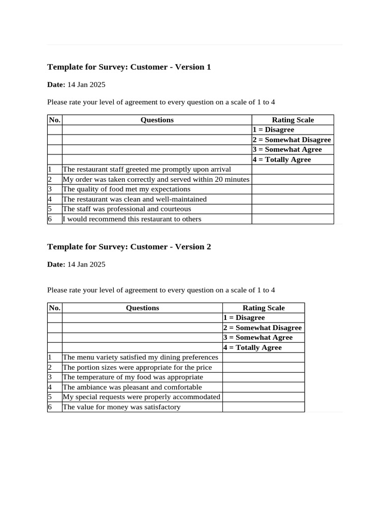 Practical Observation Survey | PDF | Restaurants