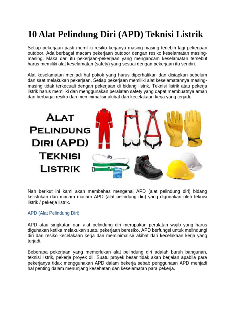 10 APD Penting untuk Teknisi Listrik | PDF