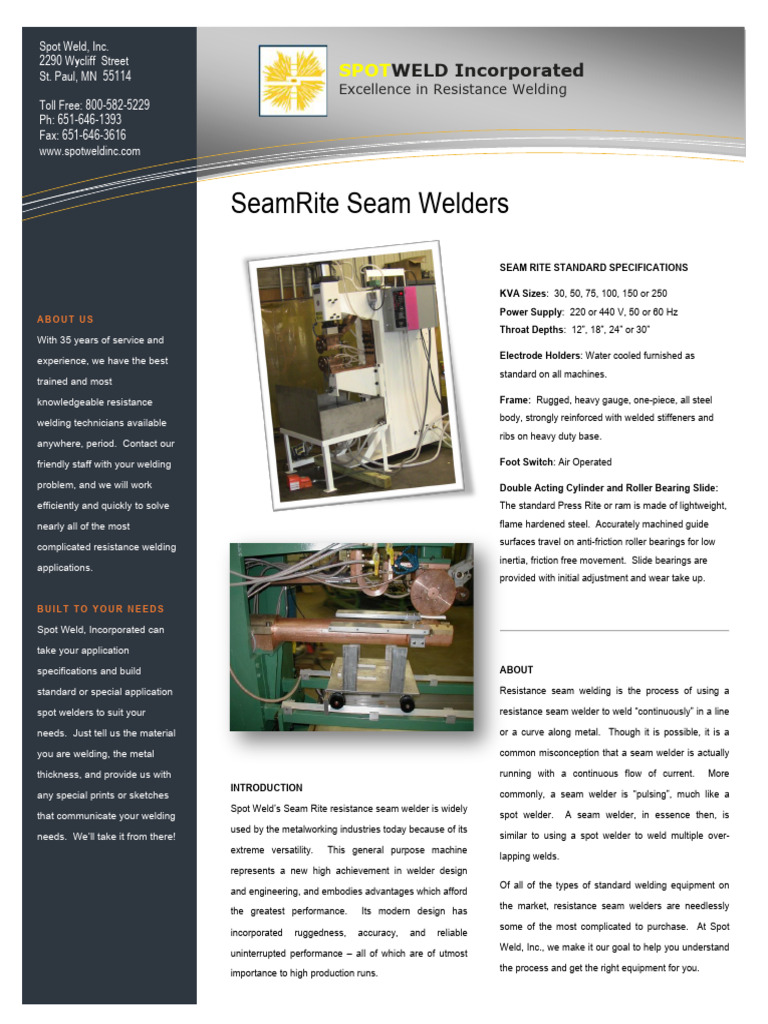 Seam Welder Brochure | PDF | Welding | Construction