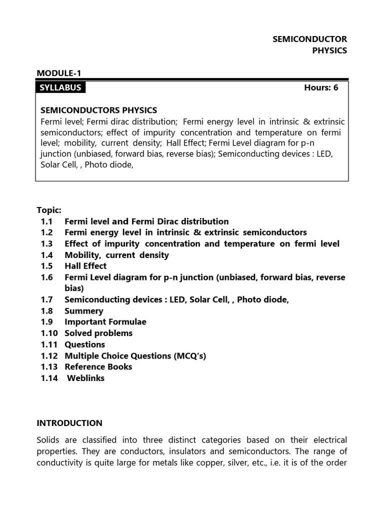 Mod_1 SEMICONDUCTOR NOTES | PDF | Doping (Semiconductor) | Electrical ... Mod_1 SEMICONDUCTOR NOTES | PDF | Doping (Semiconductor) | Electrical ...