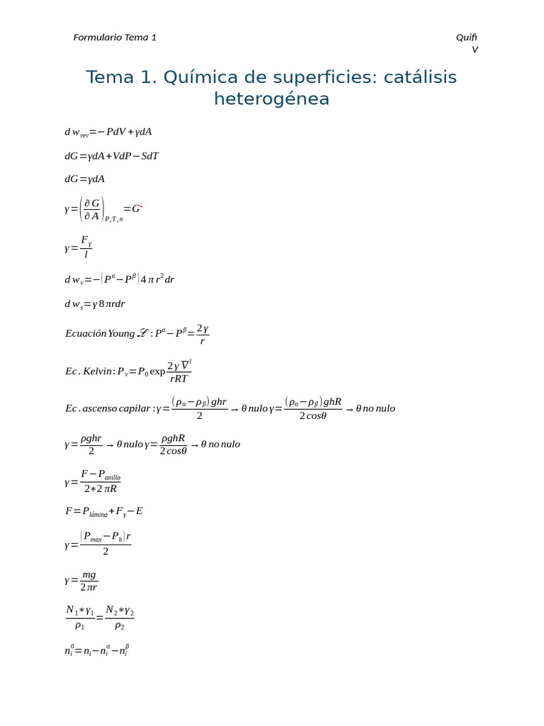 Fórmulas T1 QV | PDF | Adsorción | Ciencias fisicas