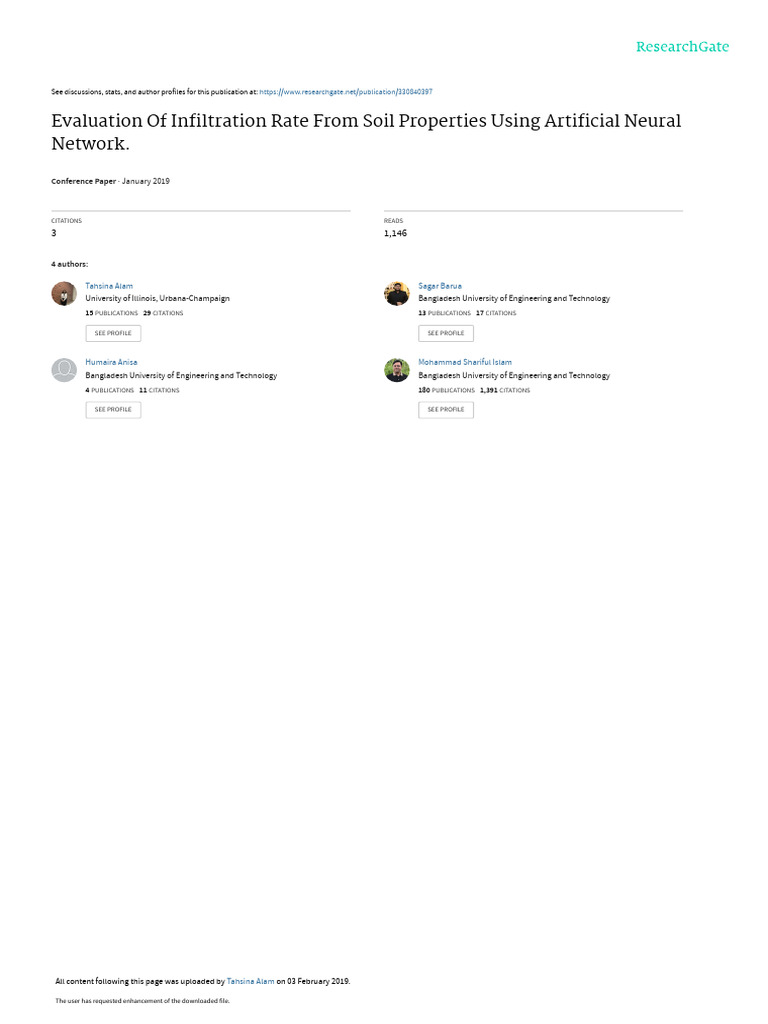 Evaluationof Infiltration Ratefrom Soil Properties Using Artificial Neuralnetwork | PDF ...