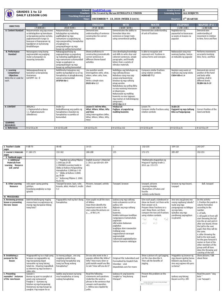 DLL - All Subjects 2 - Q3 - W2 - D4 | PDF