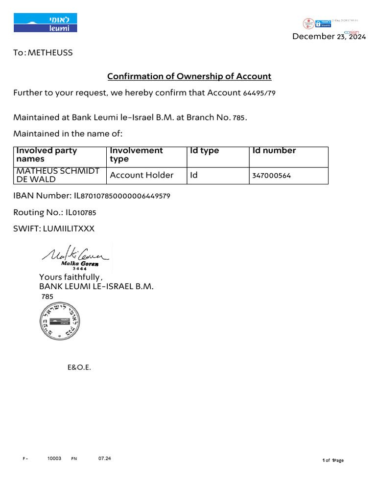 Confirmation of Account Ownership | PDF
