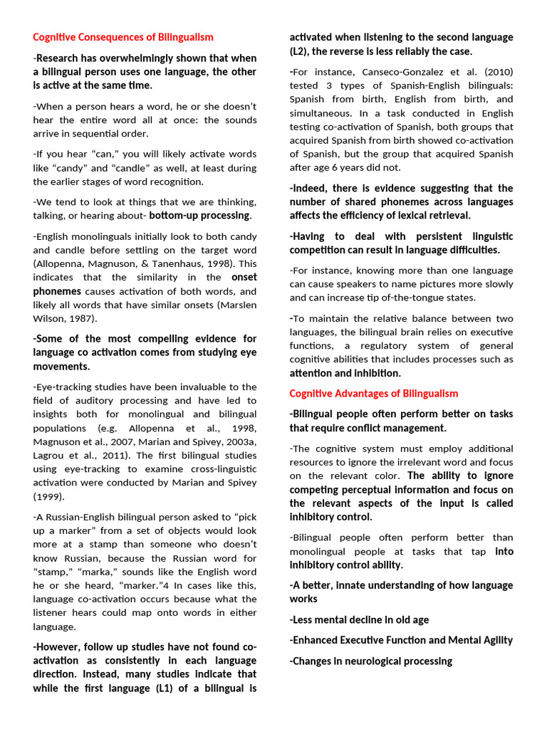 Cognitive Consequences of Bilingualism | PDF | Multilingualism | Psycholinguistics