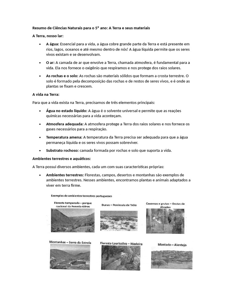 Resumo de Ciências Naturais para o 5º Ano | PDF