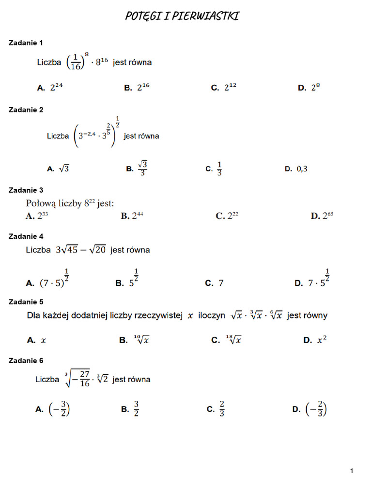 Potęgi I Pierwiastki | PDF