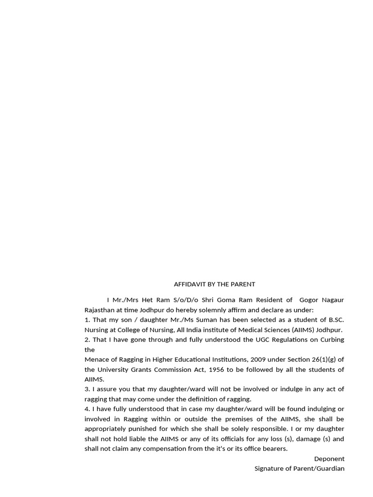 Affidavit by The Parent | PDF | Affidavit | Injustice