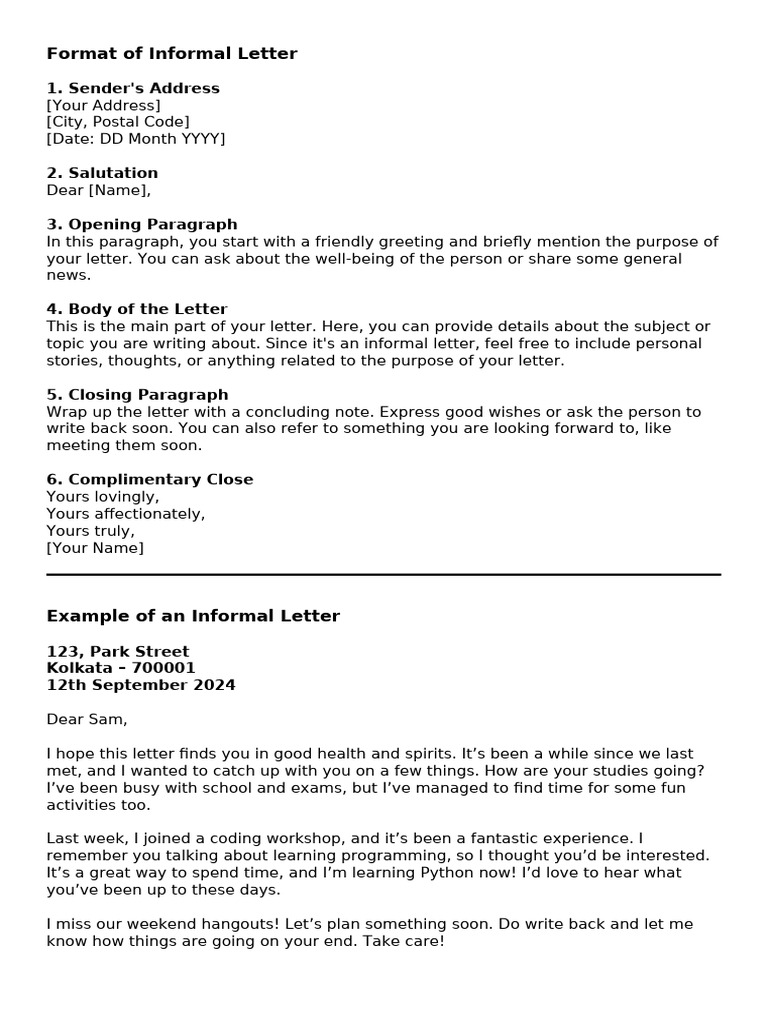 Informal Letter Writing Format Guide | PDF