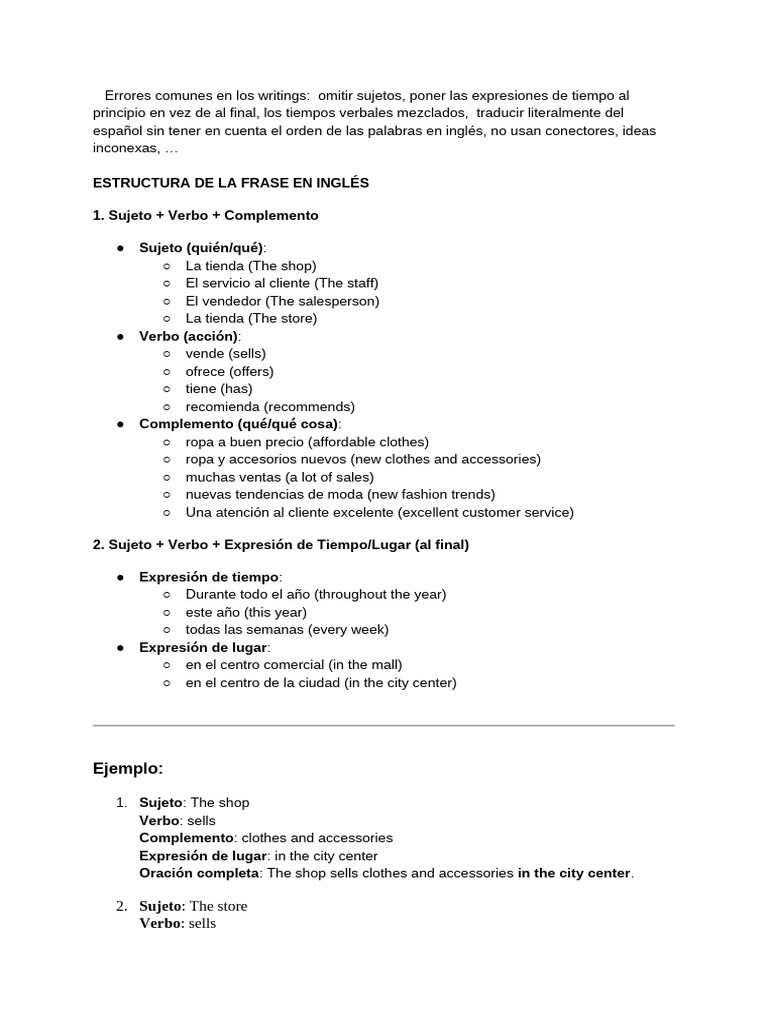 Errores comunes en la escritura en inglés | PDF | Verbo | Asunto ...