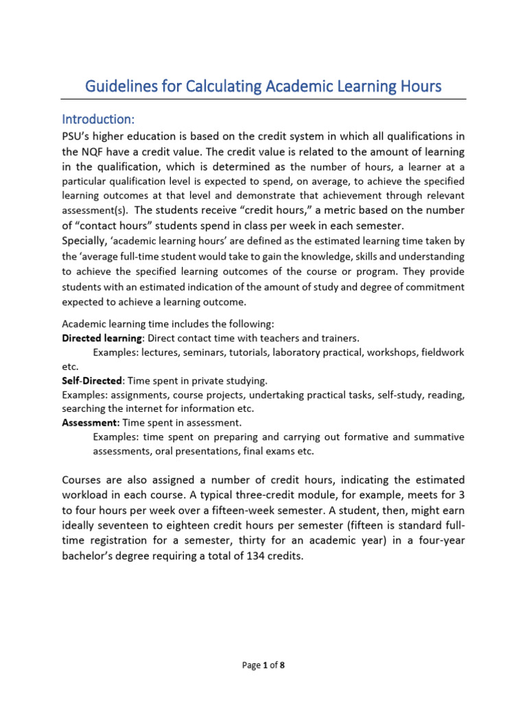 Academic Learning Hours Calculation Guide | PDF | Course Credit ...