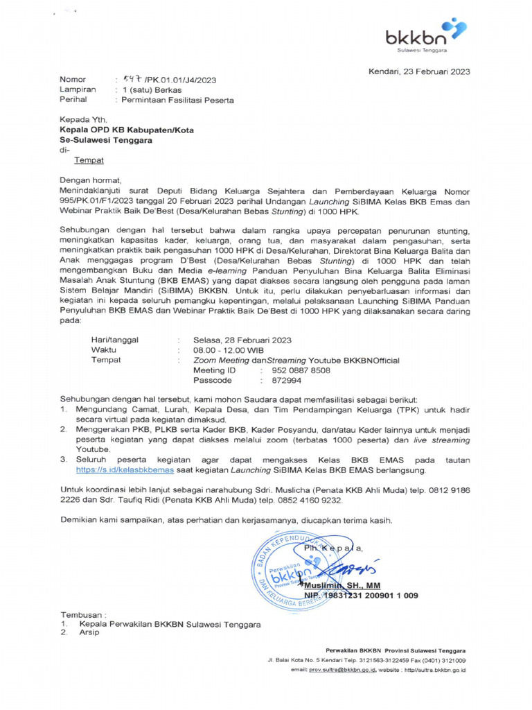 Surat Launcing SIBIMA Kelas BKB Emas | PDF