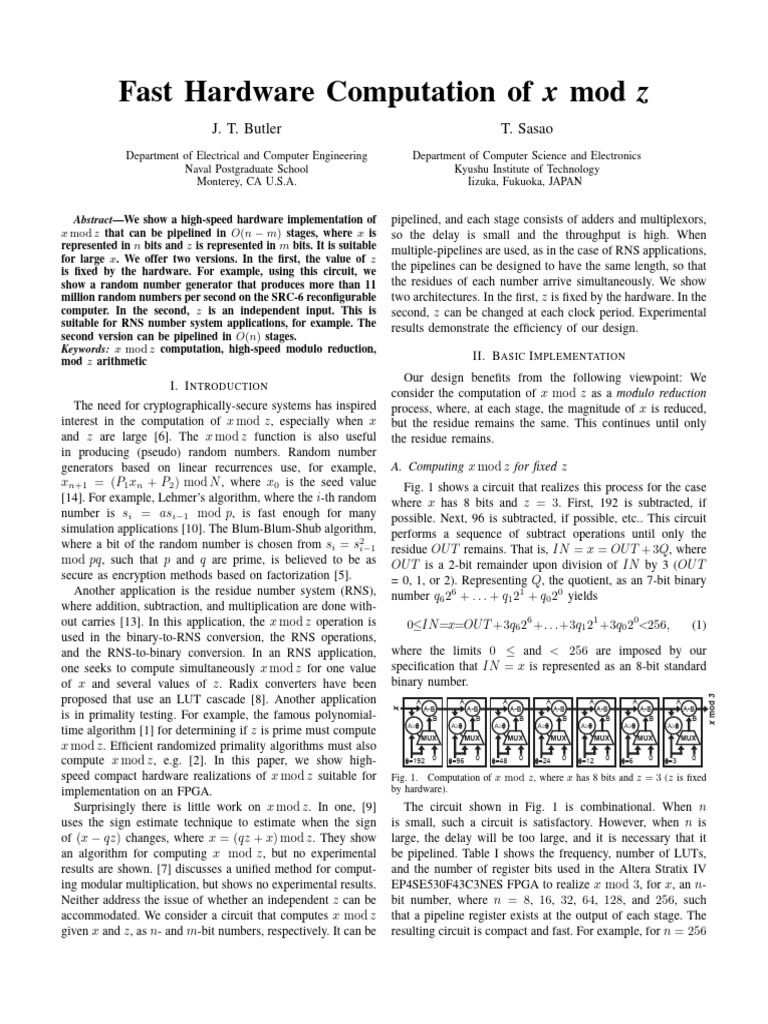 High-Speed Hardware for x mod z | PDF | Algorithms | Algorithms And ...
