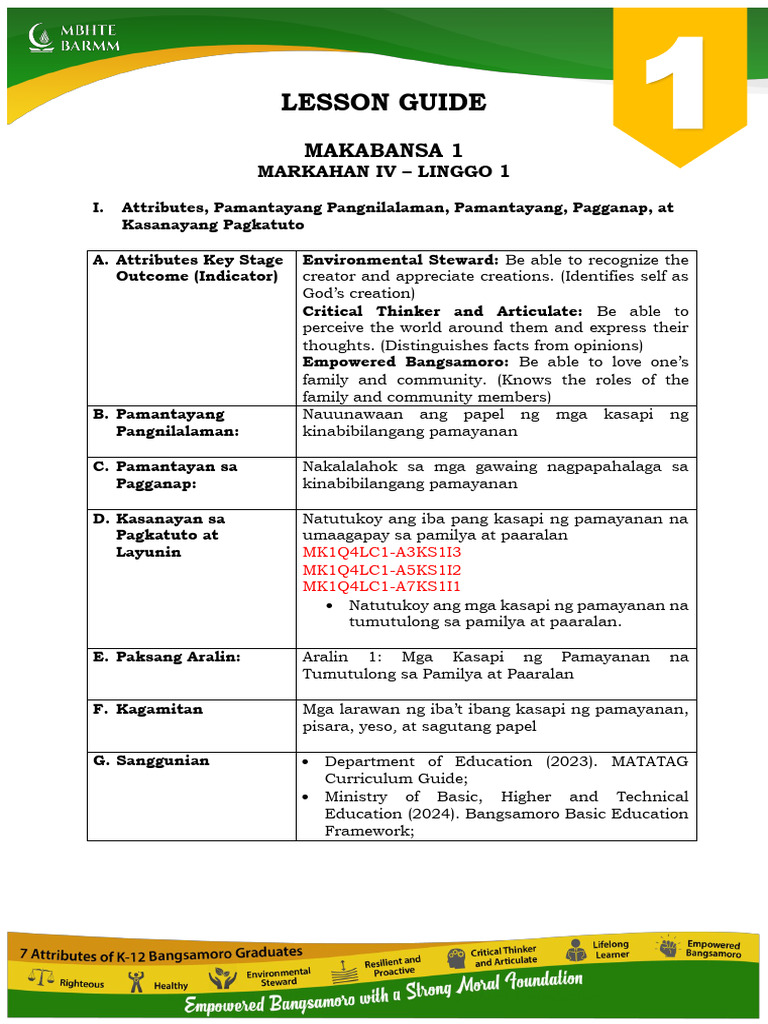 Lesson Guide: Makabansa 1 | PDF