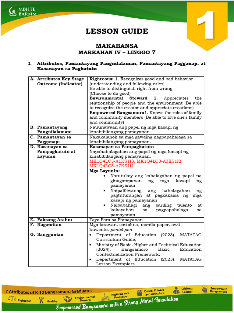 Lesson Guide: Makabansa | PDF