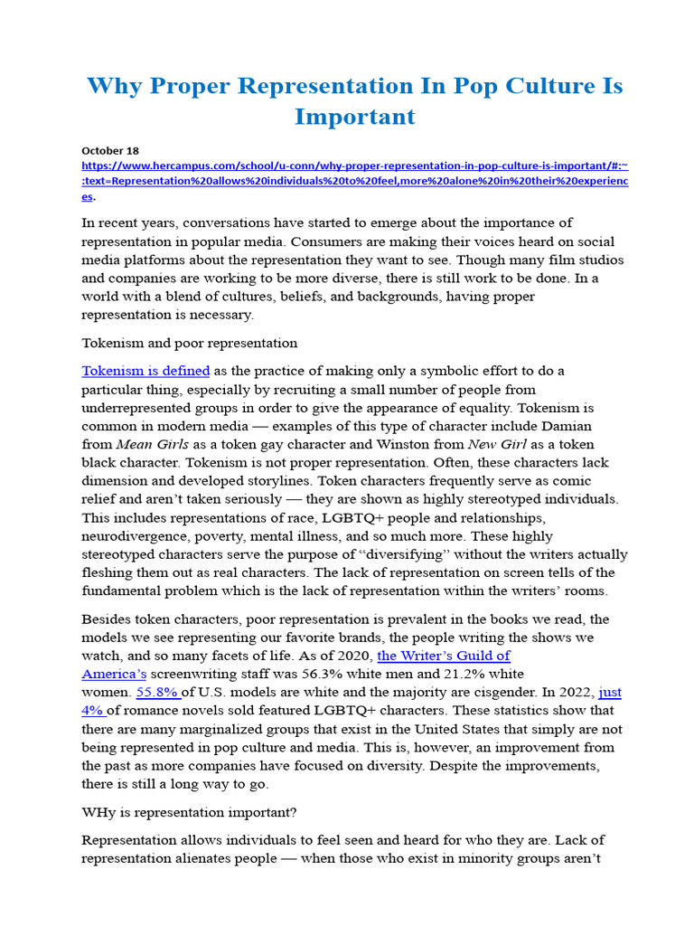 Why Proper Representation in Pop Culture Is Important | PDF | Social ...