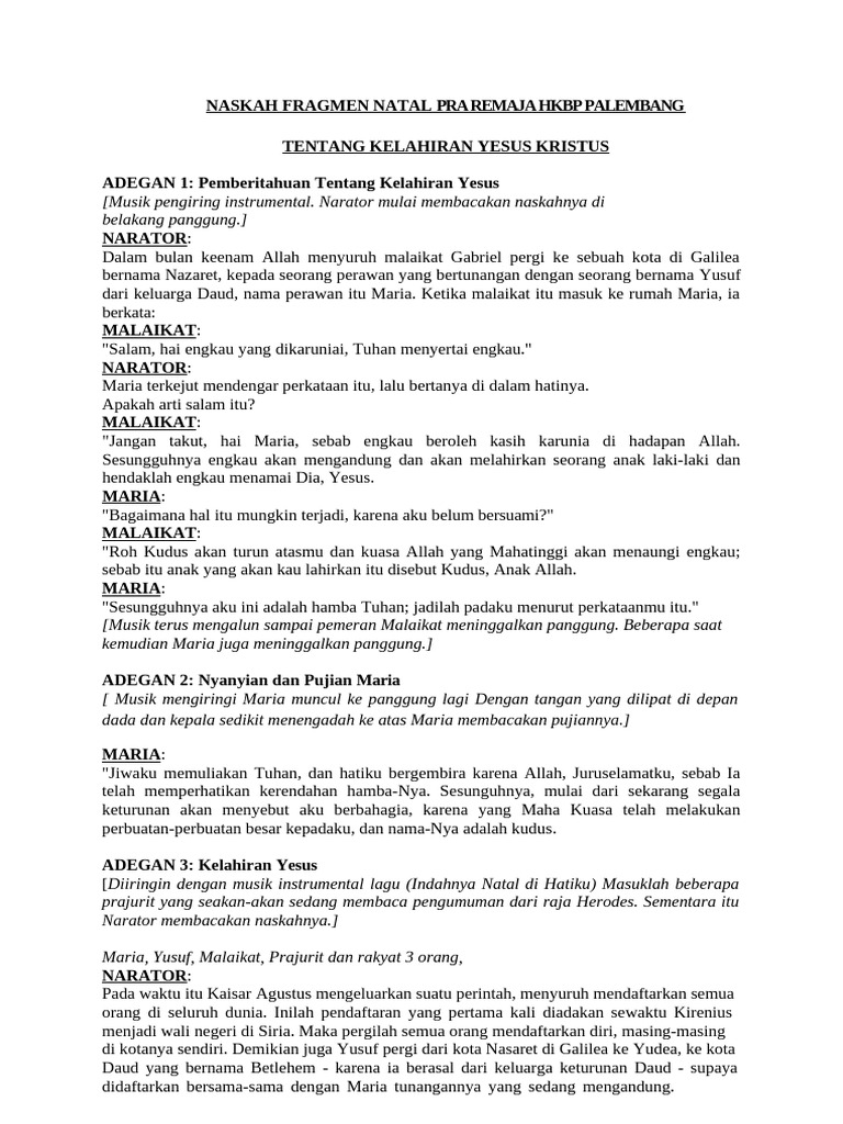 NASKAH FRAGMEN NATAL PRA REMAJA HKBP PALEMBANG FIX | PDF