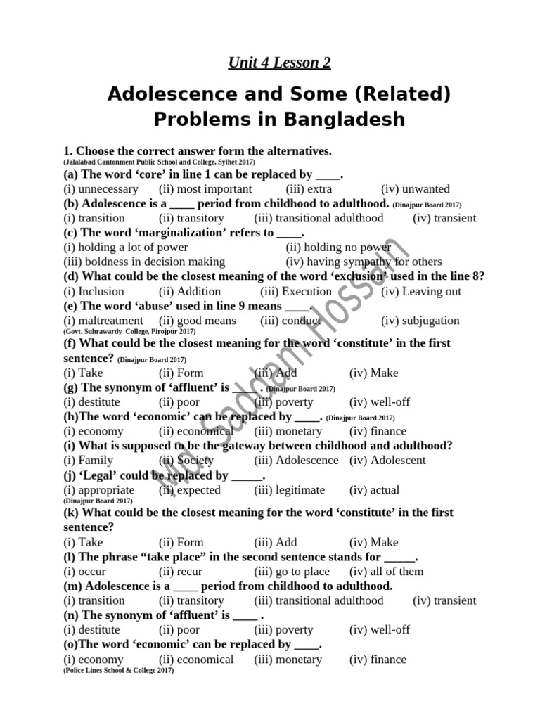 Unit 4 Lesson 2 | PDF | Marriage | Child Marriage