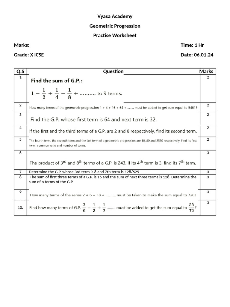 Geometric Progression Pdf