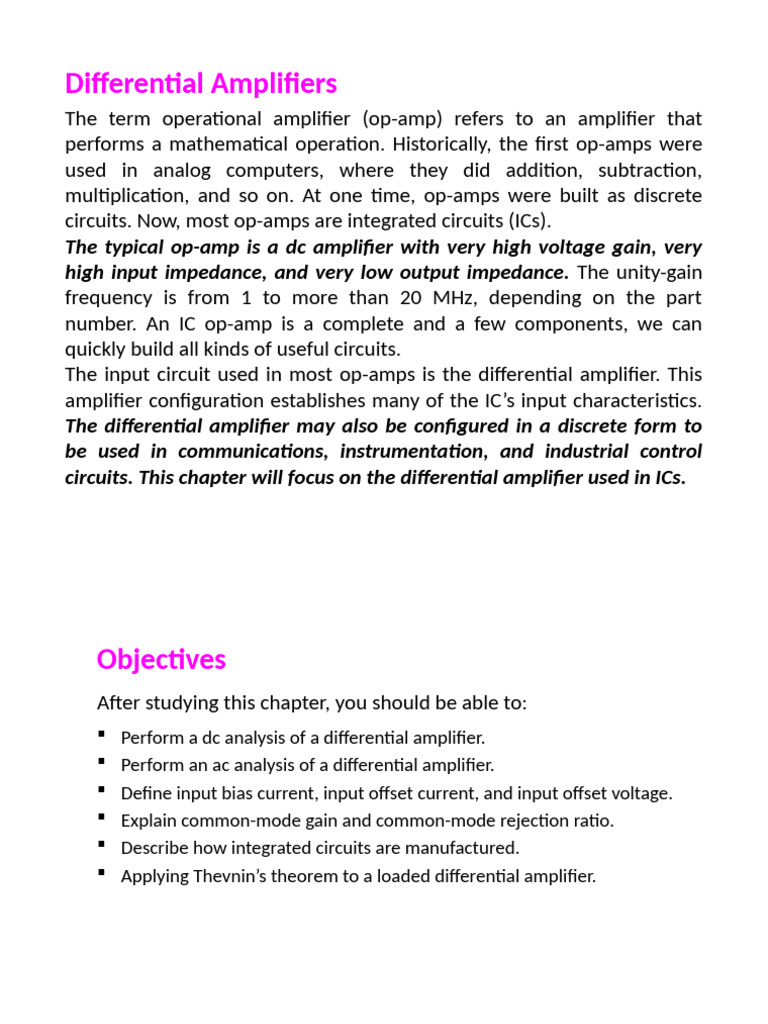 EEE-3101 Class-2 Differential Amplifier | PDF | Operational Amplifier | Amplifier