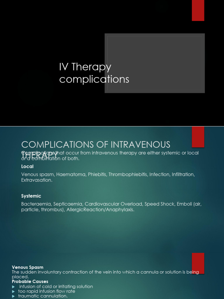 IV Theraphy Complications | PDF | Intravenous Therapy | Blood Vessel