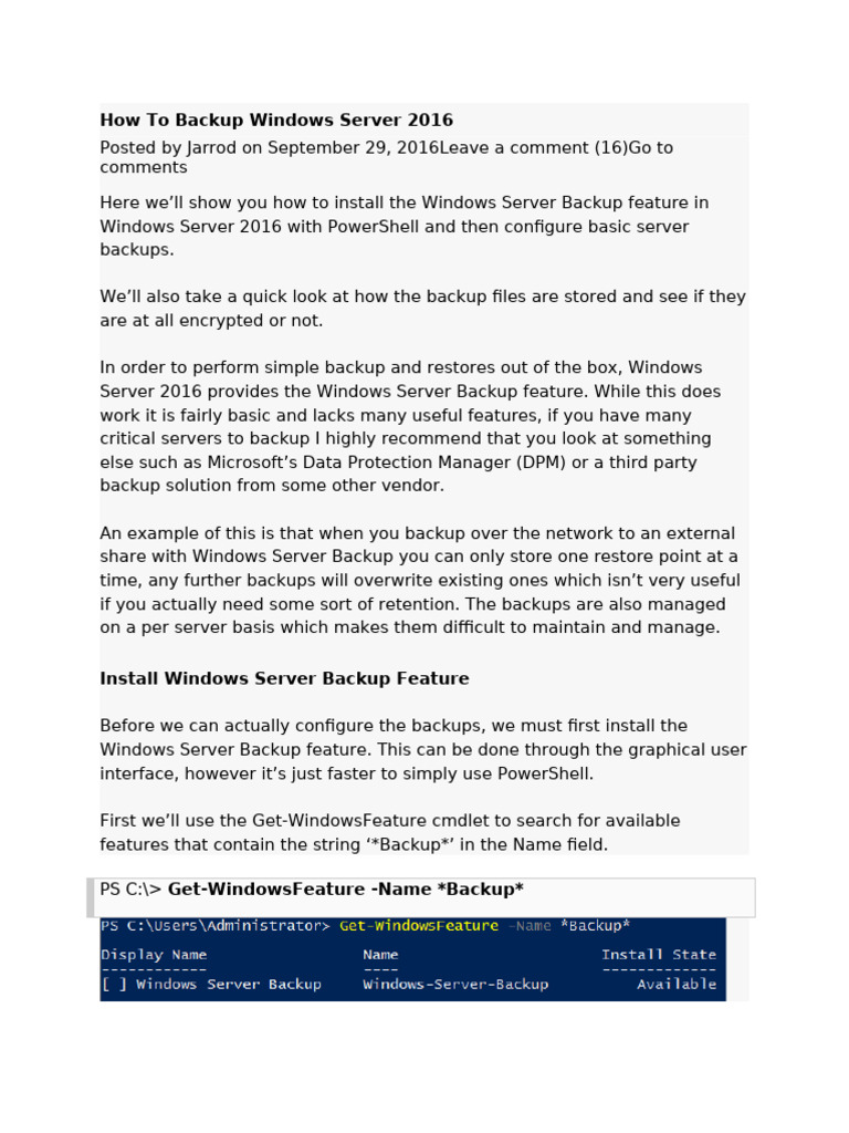 How To Backup Windows Server 2016 | PDF | Backup | Computer File