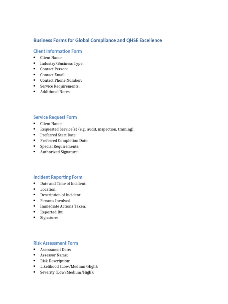 Compliance & QHSE Forms Guide | PDF