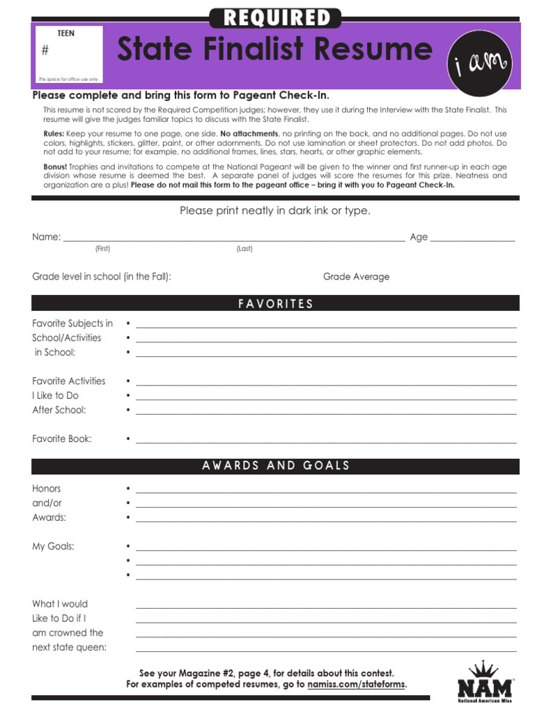 State Finalist Resume Guidelines | PDF