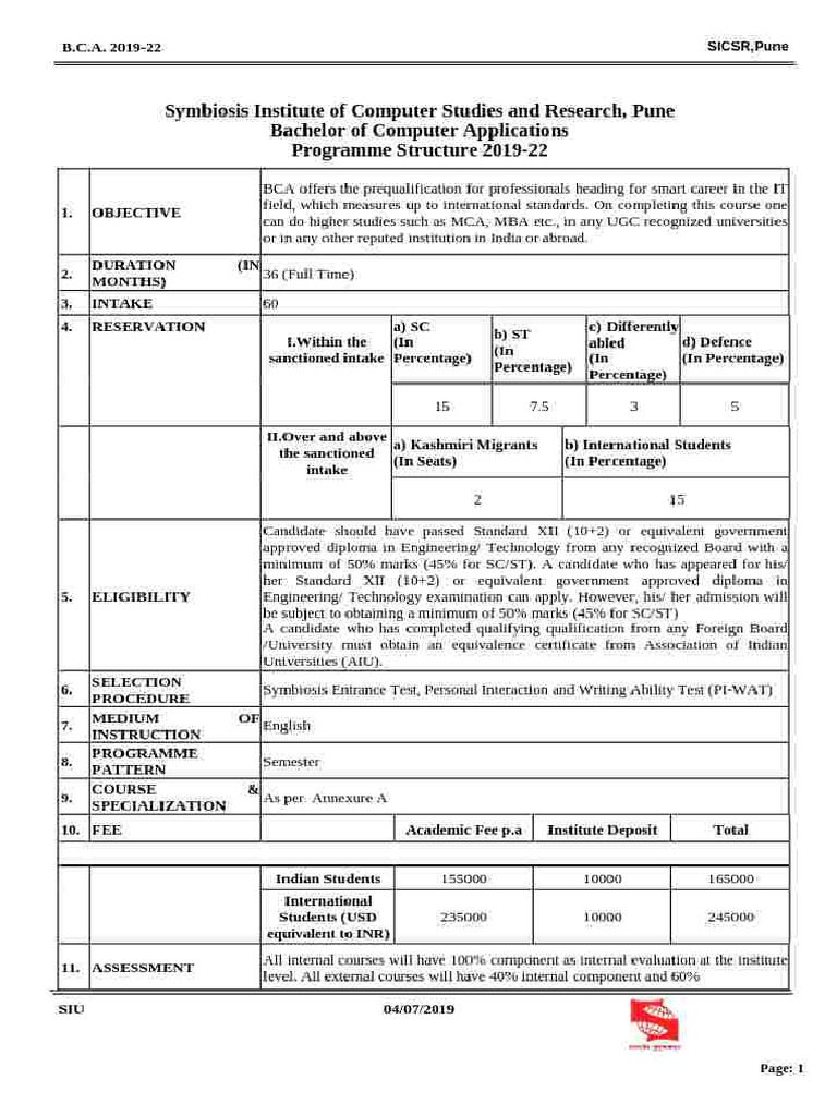 BCA Approved Prog Structure 19 22 | PDF