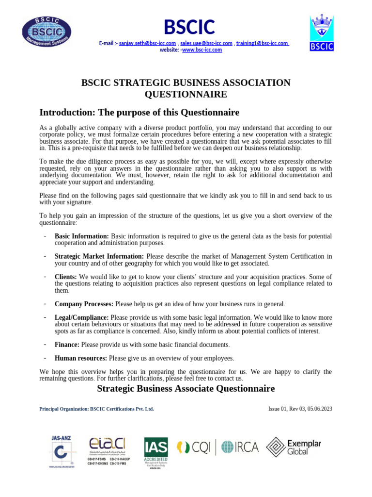 Strategic Business Questionnaire-I01 R03 05062023 | PDF | Questionnaire ...