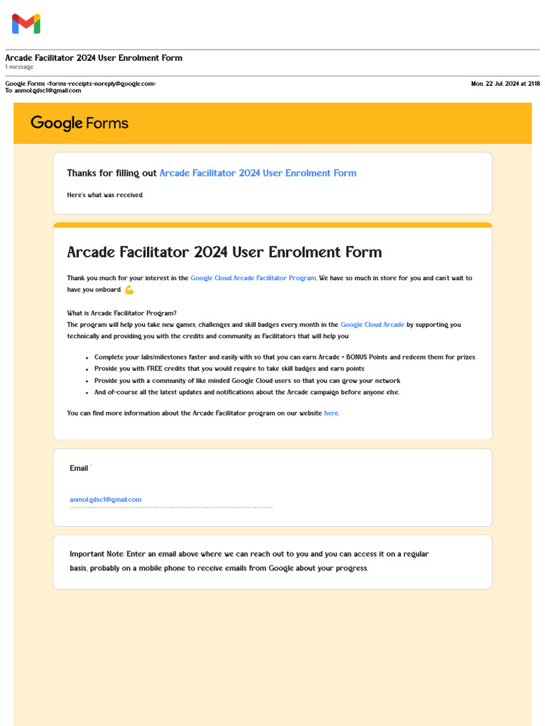 Gmail - Arcade Facilitator 2024 User Enrolment Form | PDF | Cyberspace