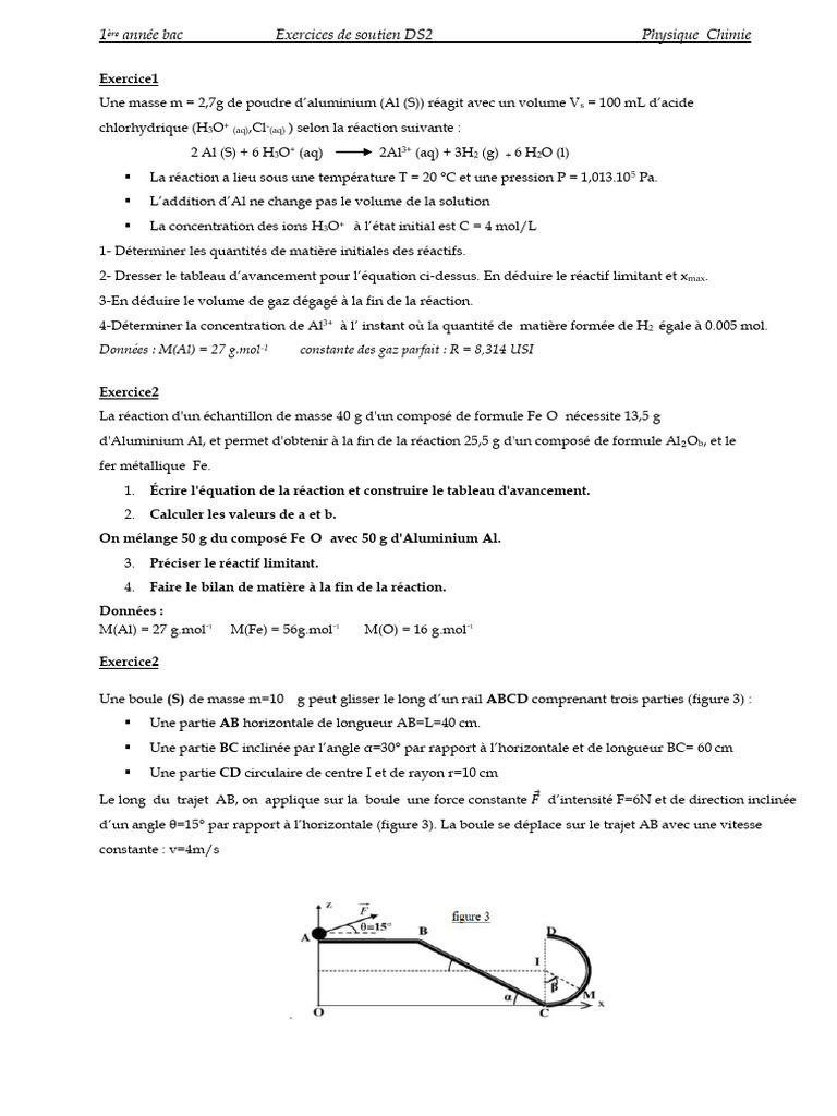 Exercices de Physique-Chimie 1ère année Bac | PDF | Moment d'une force ...