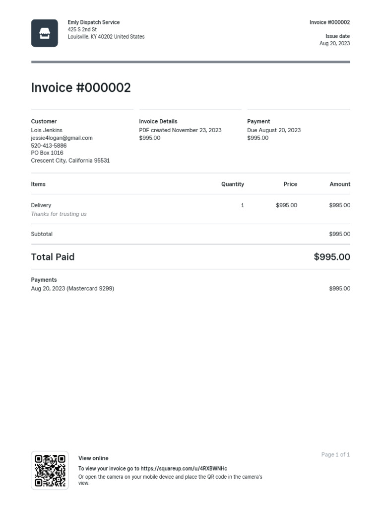 Invoice for Lois Jenkins (000002) | PDF