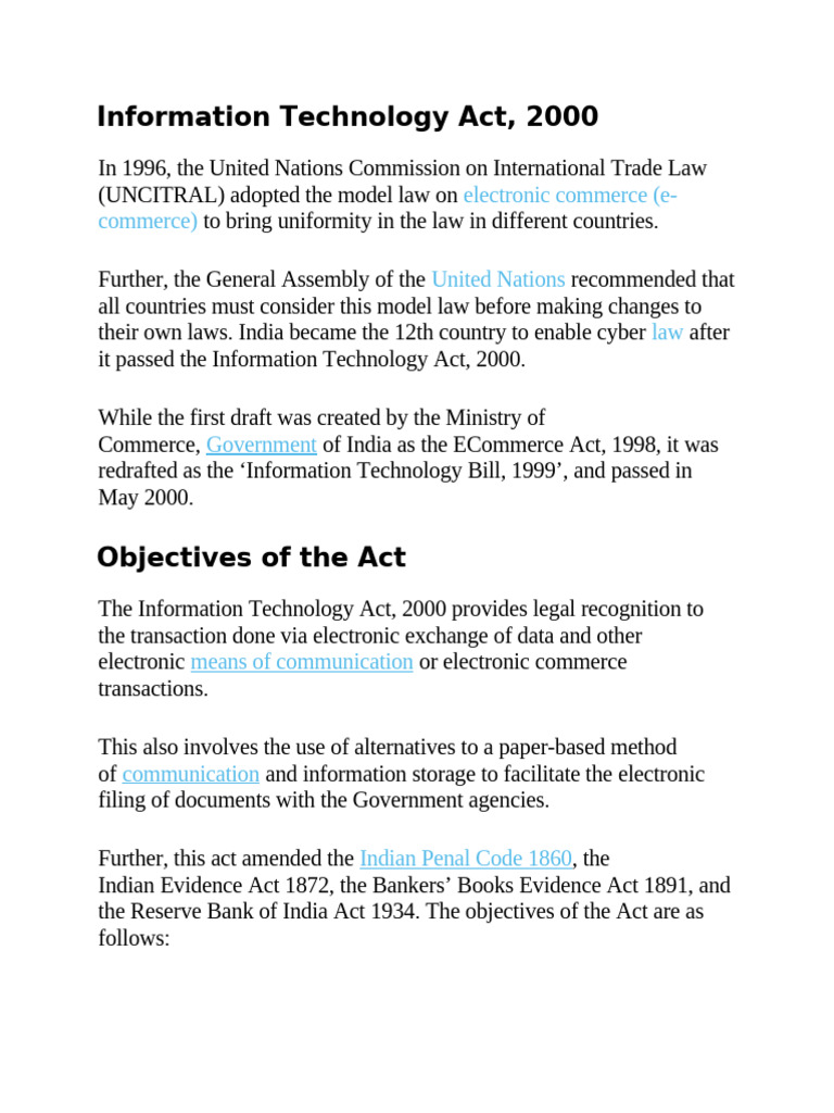 Information Technology Act 2000 Overview | PDF | Juvenile Delinquency ...